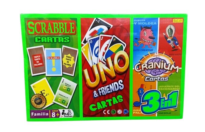 UNO + SCRABBLE Y CRANIUM 3 EN 1 | Utilero Perú
